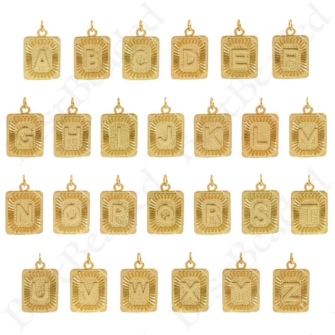 18K Gold Initial Letter Necklace, Medal Gold Initial Letter Pendant ...