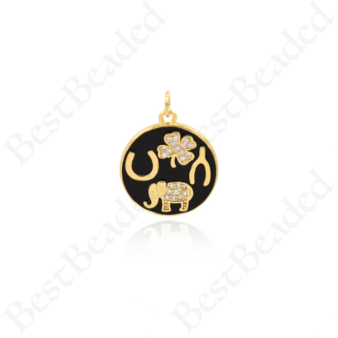 18K Filled Gold Diamond Enamel Elephant Necklace Pendant, Elephant ...