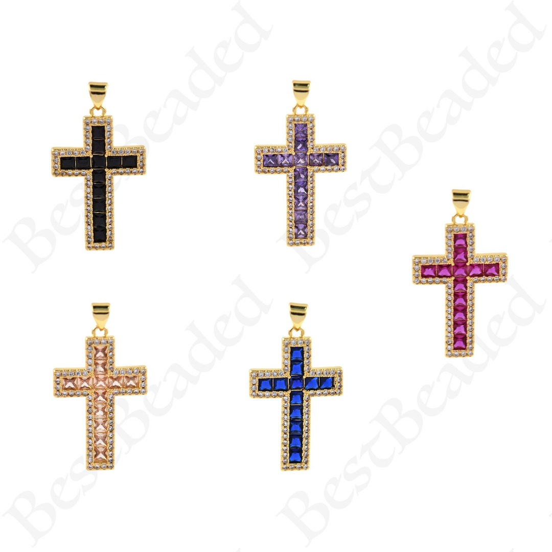 Colorful Cross Necklace Pendant,18k Gold Filled Christian Charms,diy ...