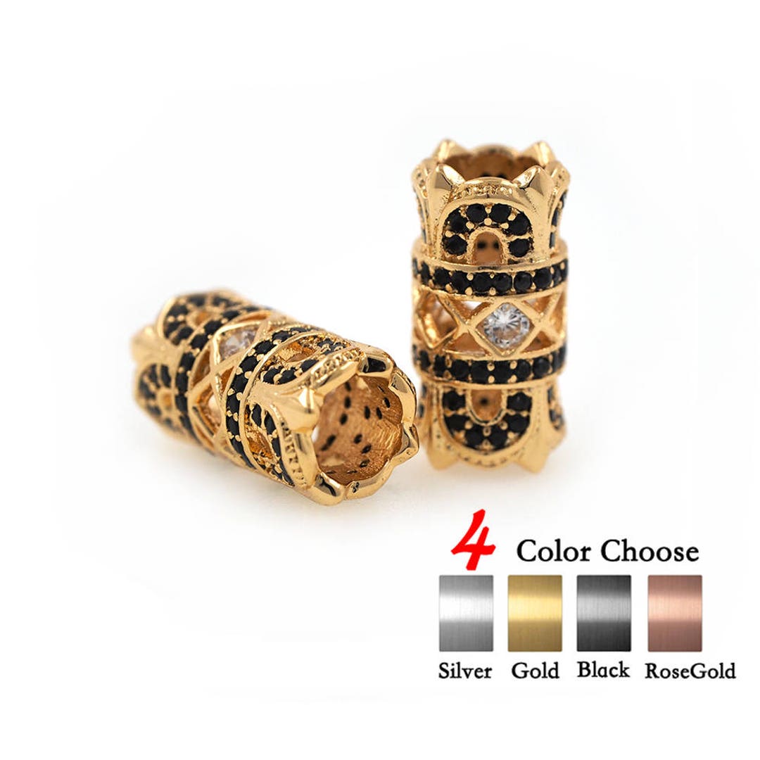 Tube Spacer Charms Beads Pave Black CZ Round Tube Connector for Men ...