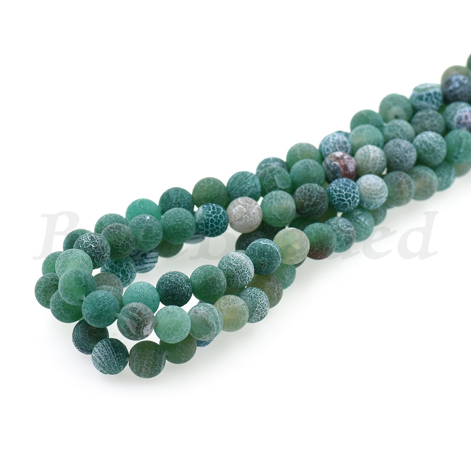 Matte Green Crackle Agate Beadsround Natural Agate Gemstone | Etsy