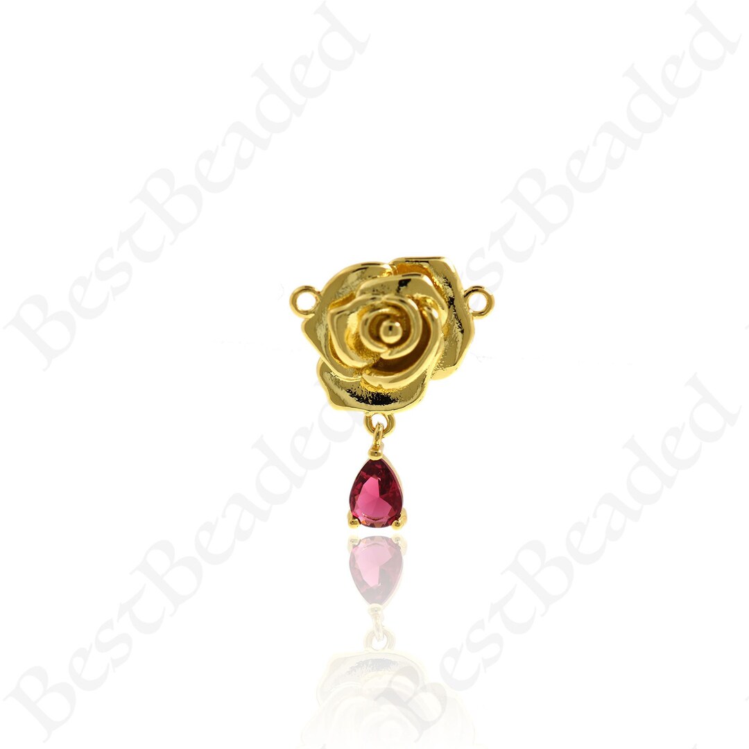 Dainty Gold Rose Flower Pendant,cz Micro Pave Teardrop With Flower ...
