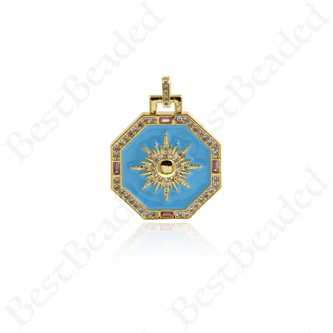Enamel Hexagon Sun Moon Star Charm,multi-style 18k Gold Hexagon Compass ...