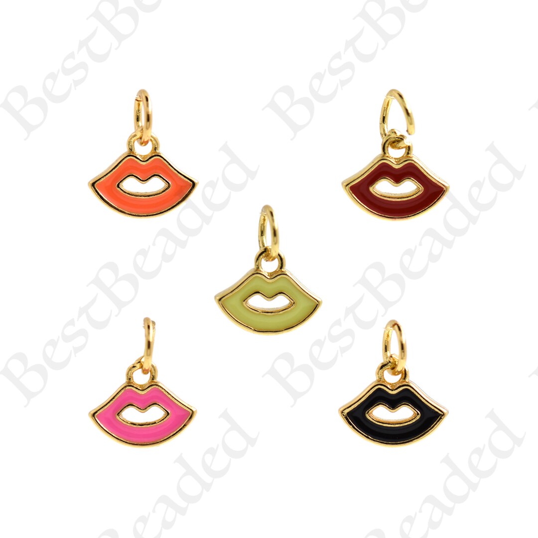 Mini Enamel Lips Pendant,18k Gold Filled Colorful Mouth Lips Charm,diy ...