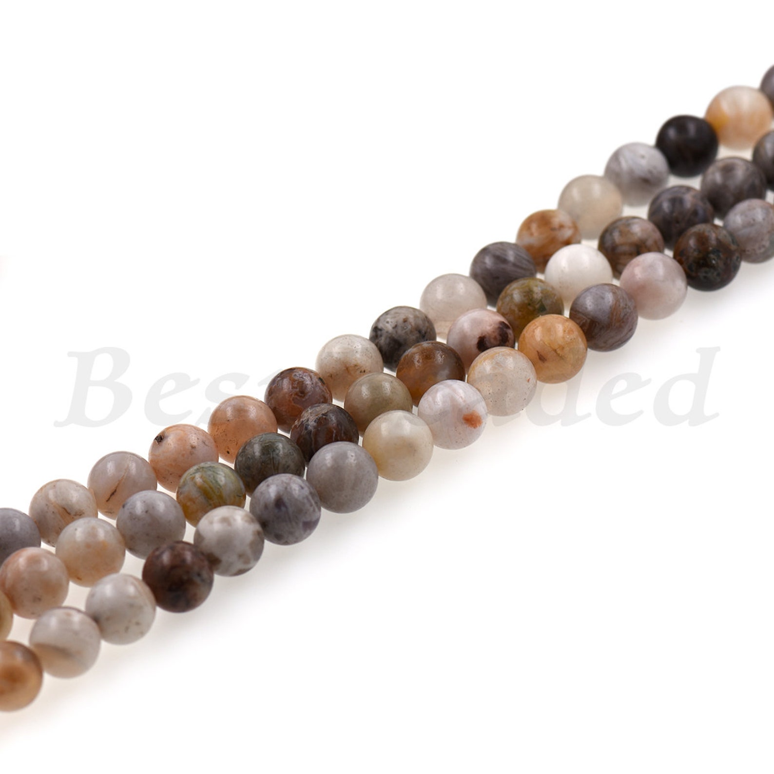 Round Smooth Agate Beadnatural Bamboo Leaf Agate Gemstone | Etsy