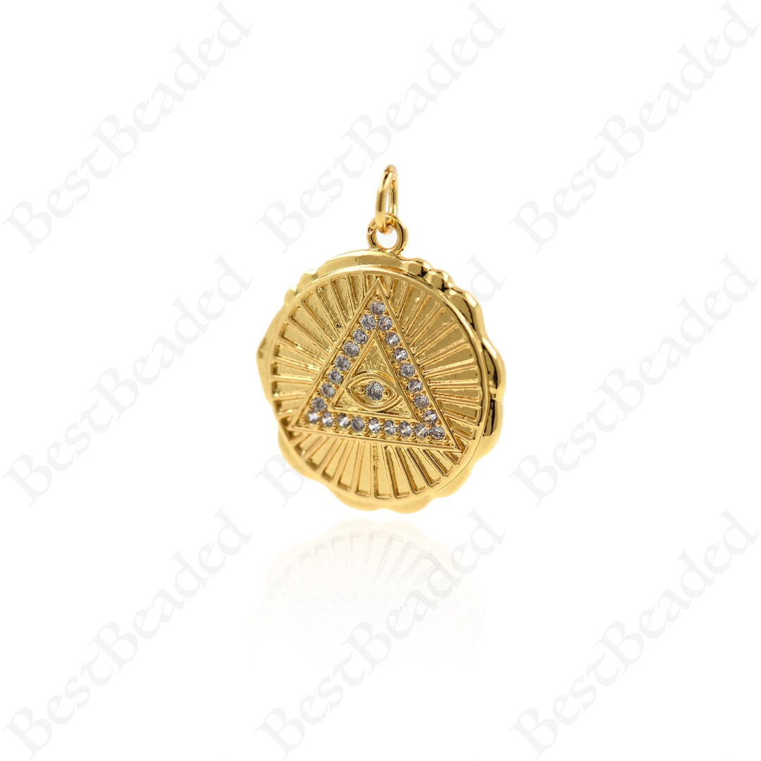 Shiny Gold Triangle Pendant,round Medallion Charms,unique Handmade ...