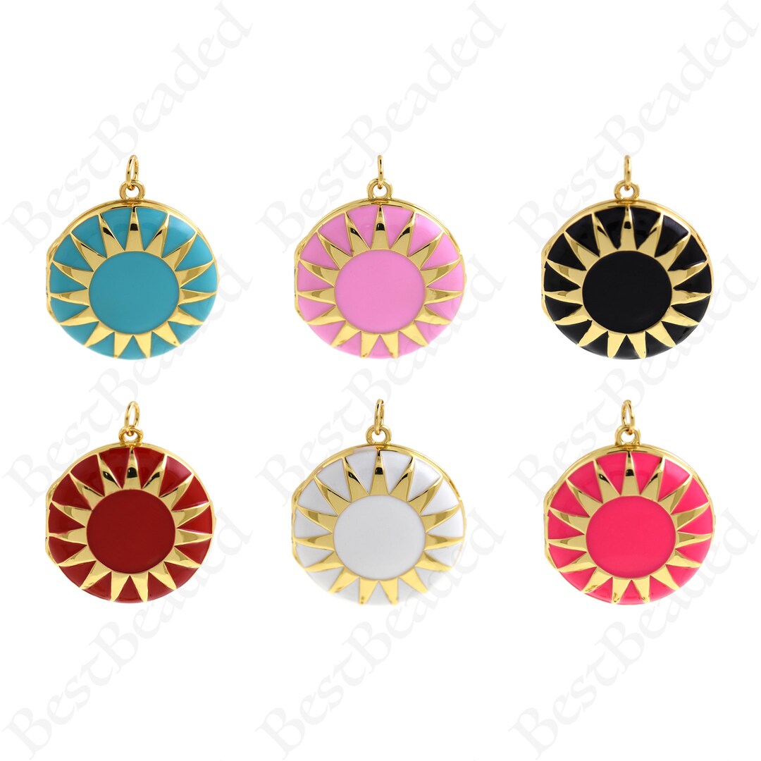 18K Gold Filled Round Enamel Sun Pendant,sun Locket,sun Charm Necklace ...