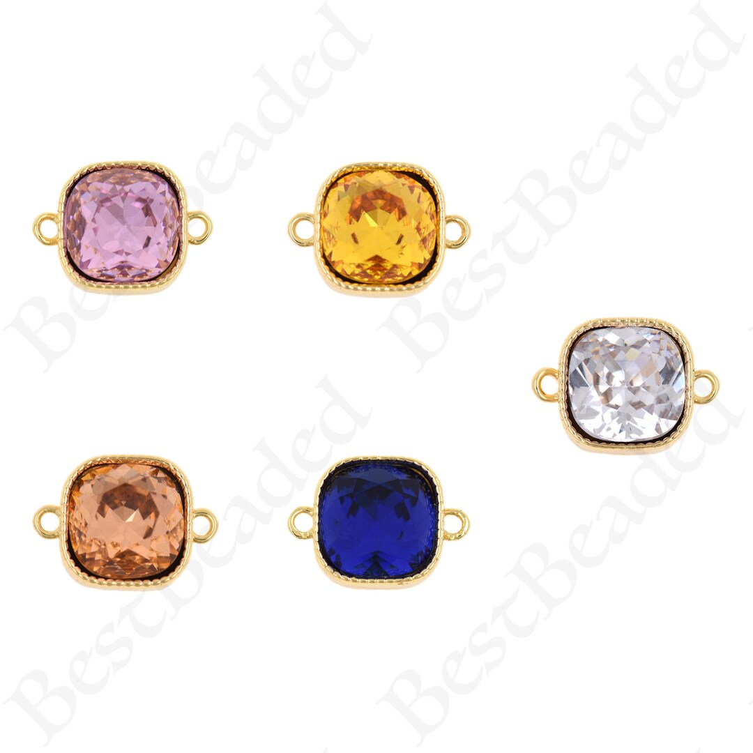 18k Gold Filled Crystal Connector Links,colorful Square Pendant Charm ...