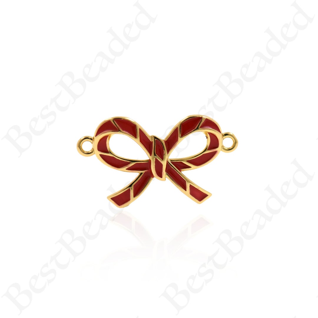 Dainty Gold Enamel Bow Connector Links,red Bowknot Charms,diy Original ...