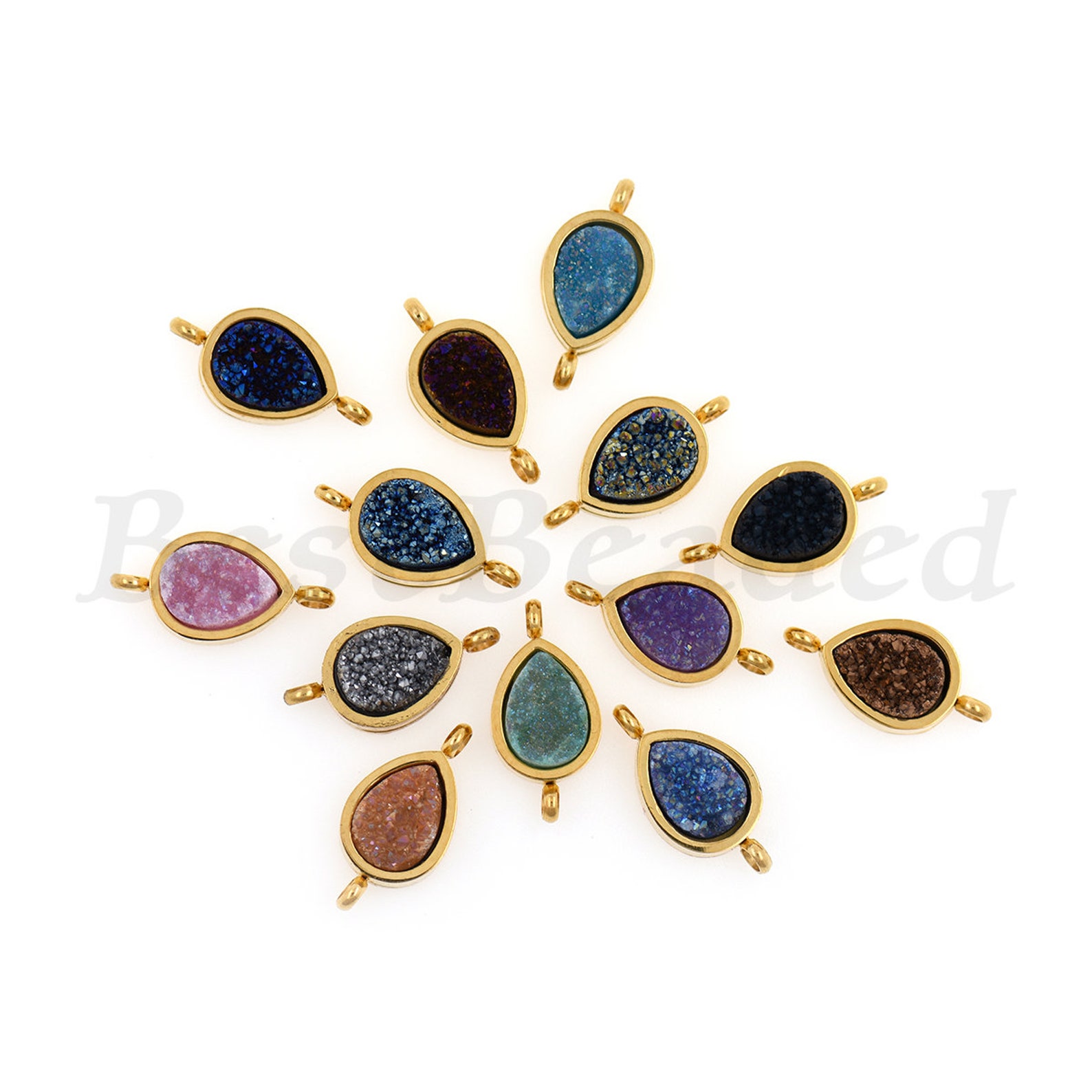 Drop Shape Druzy Beadswith Stainless Steel Basedruzy - Etsy