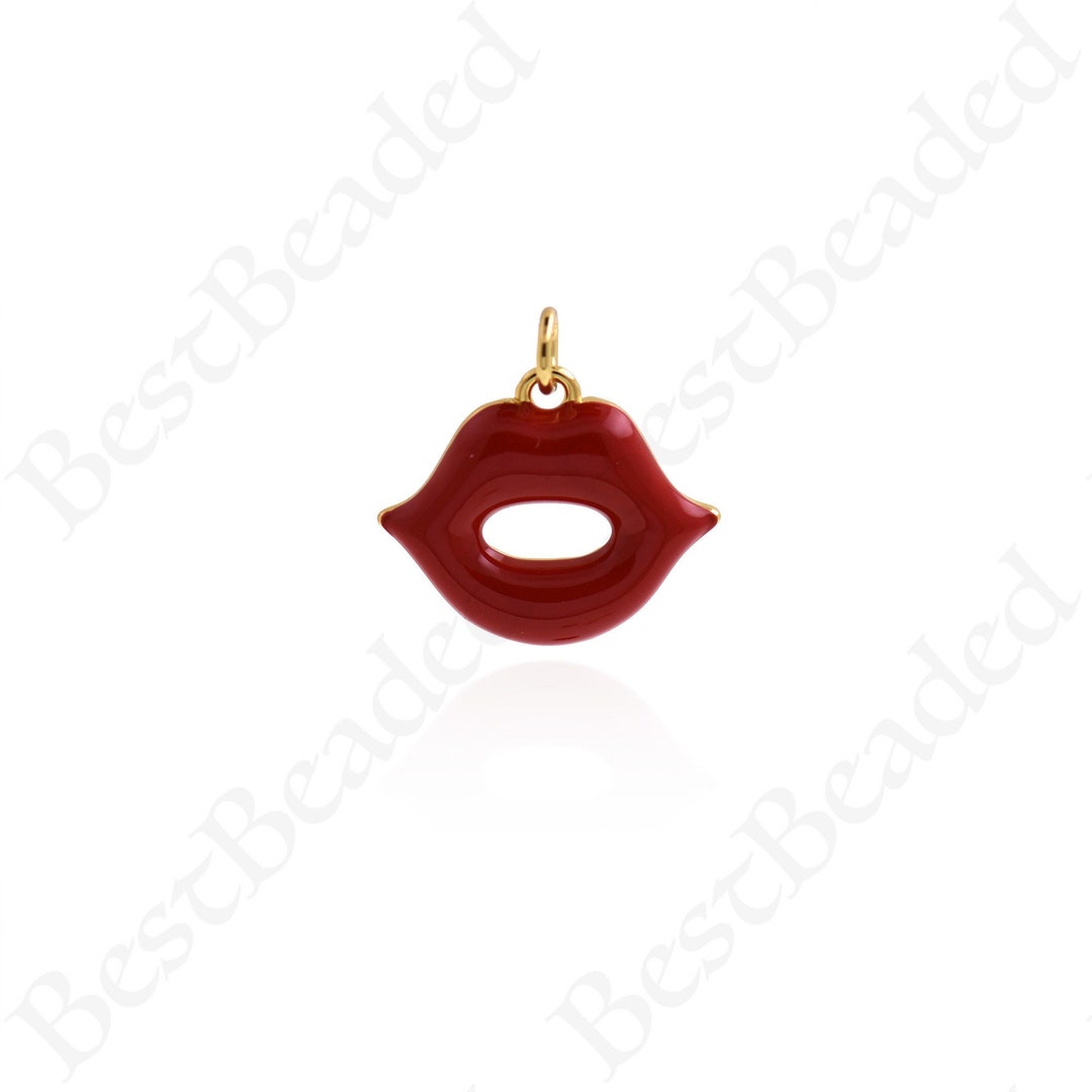 Enamel Red Lips Necklace Charms,18k Gold Filled Mouth Lips Pendant for ...