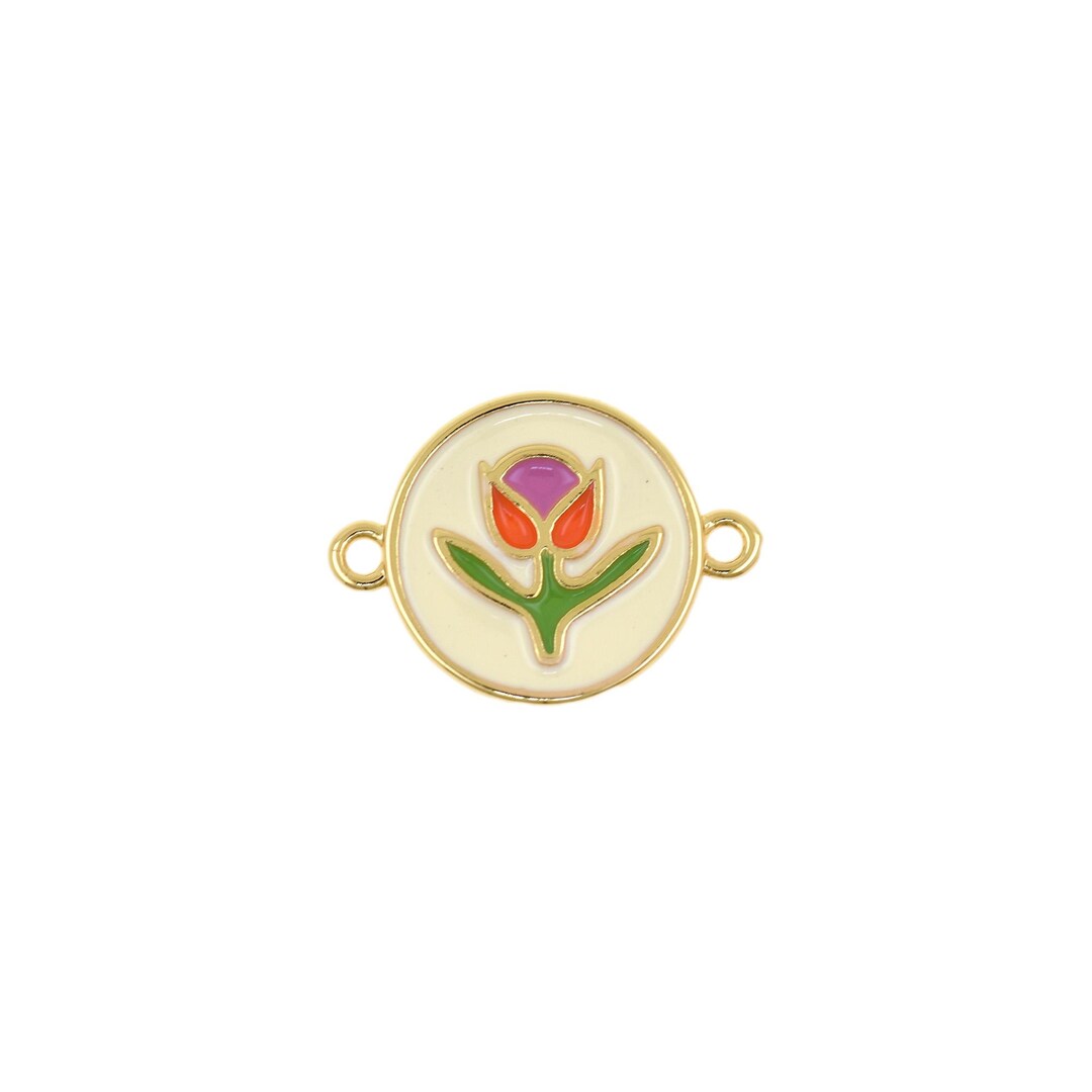 Cream Background Tulip Flower Connector With Dual Loops and 18K Gold ...