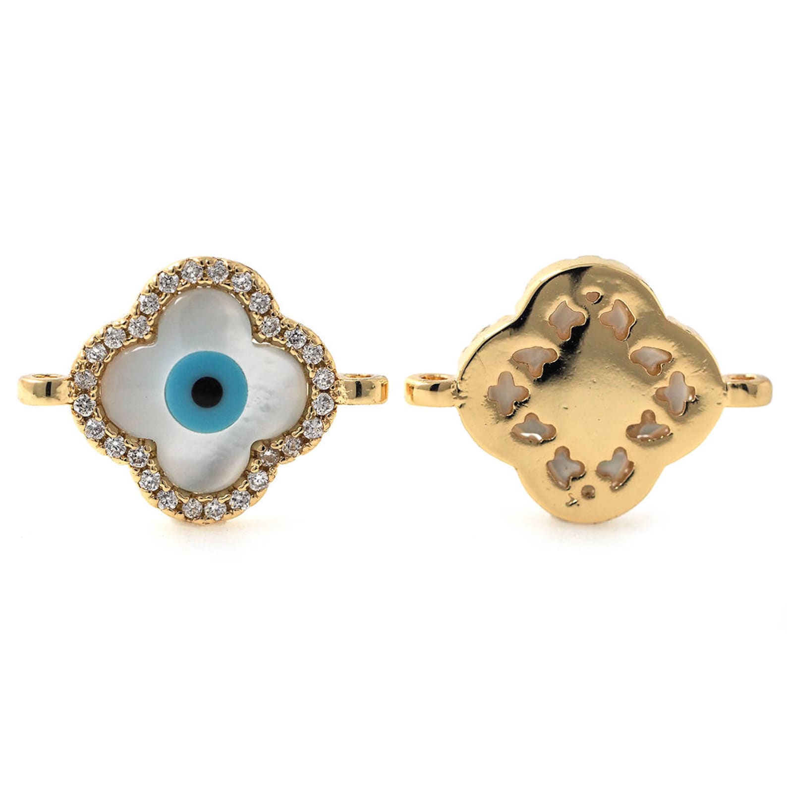Stylish Shell Clover Evil Eye Connector for Women Bracelet/necklace ...
