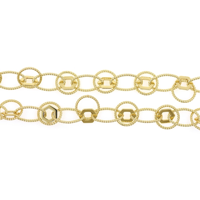 Modern 18K Gold Filled Chain With Twisted Round Frames and Hexagonal ...