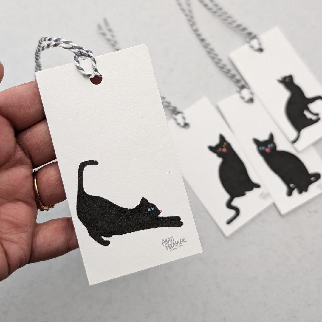 Set of 4 Cute Black Cat Gift Tags for Decorating Presents for Cat ...
