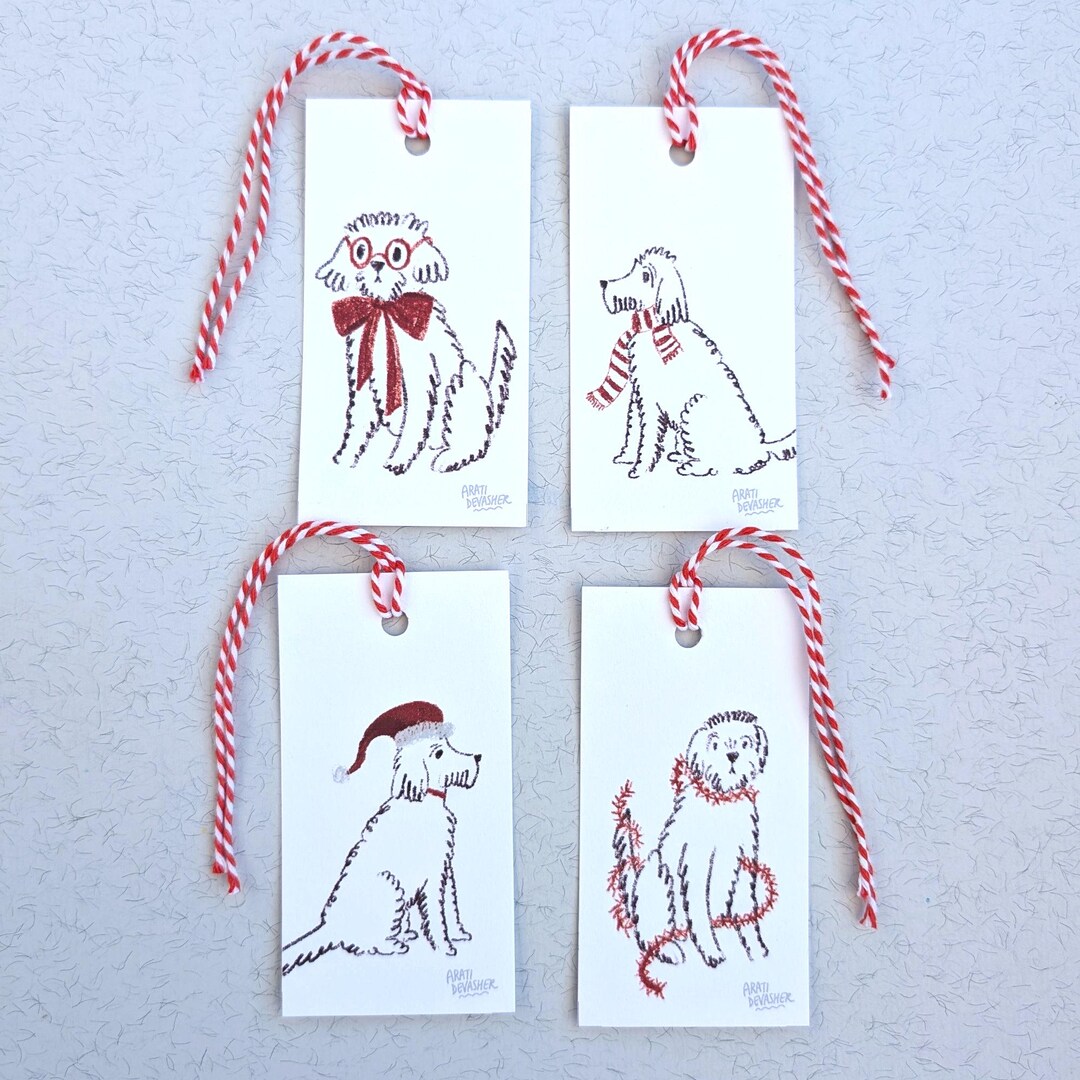 Set of 4 Cute Festive Dog Gift Tags for Decorating Presents for Dog ...