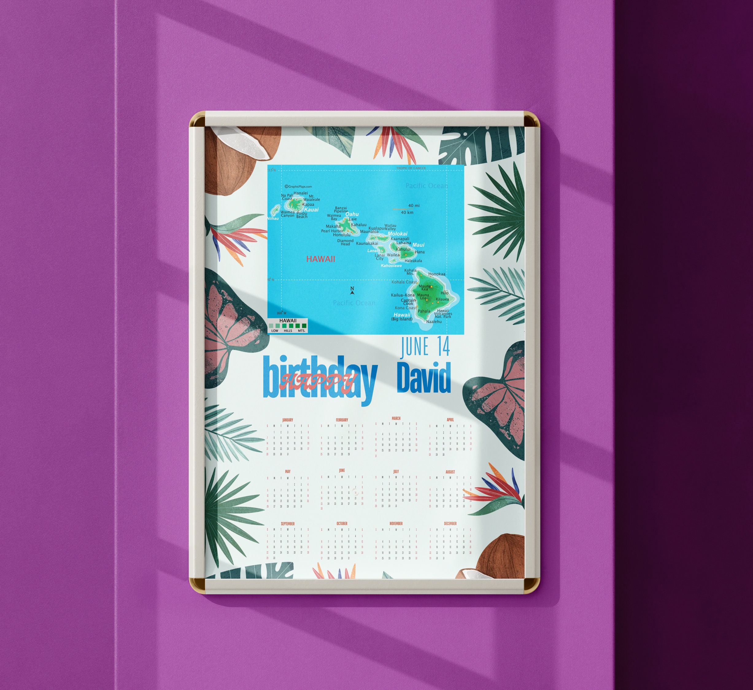 Personalized Hawaii Map Wall Calendar 2024 Monthly and Weekly Calendar ...