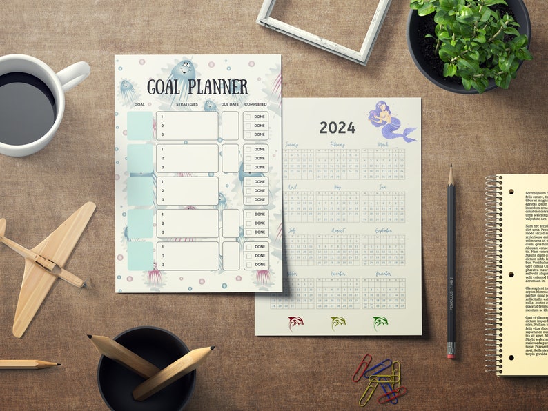 Ocean Theme Girl Planner 2024 Sea Kid Planner Calendar Monthly Weekly ...