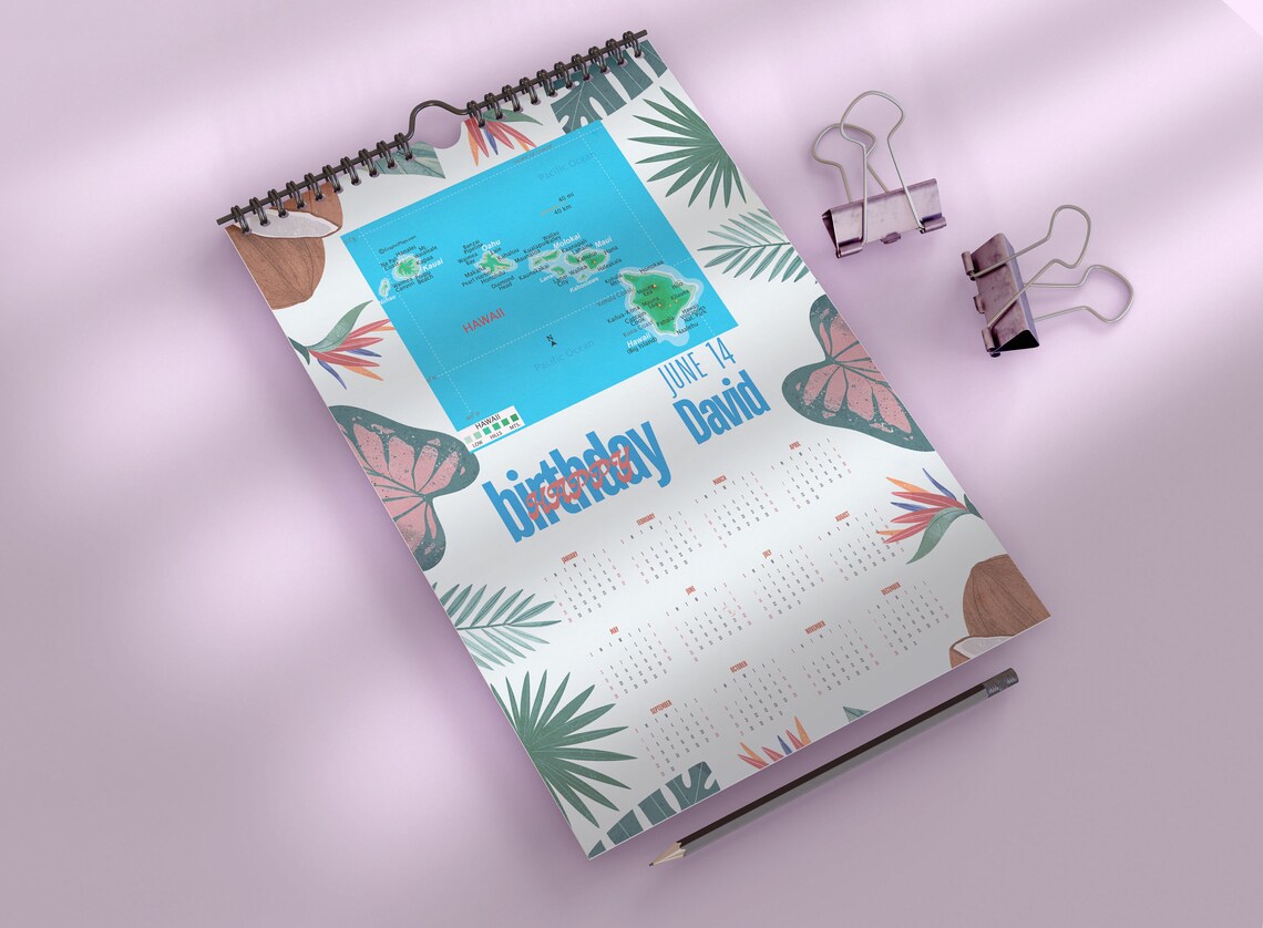 Personalized Hawaii Map Wall Calendar 2024 Monthly and Weekly Calendar ...