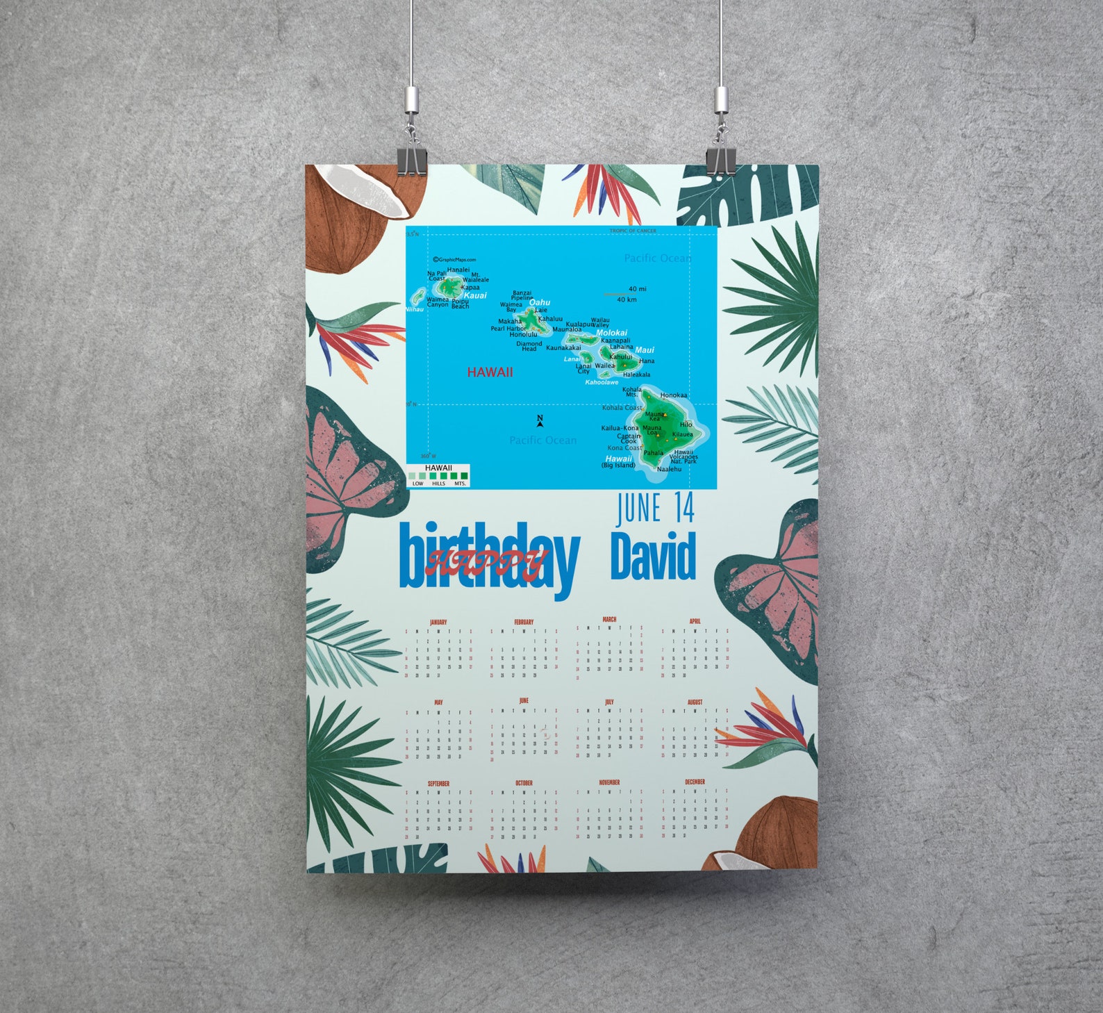 Personalized Hawaii Map Wall Calendar 2024 Monthly and Weekly Calendar ...