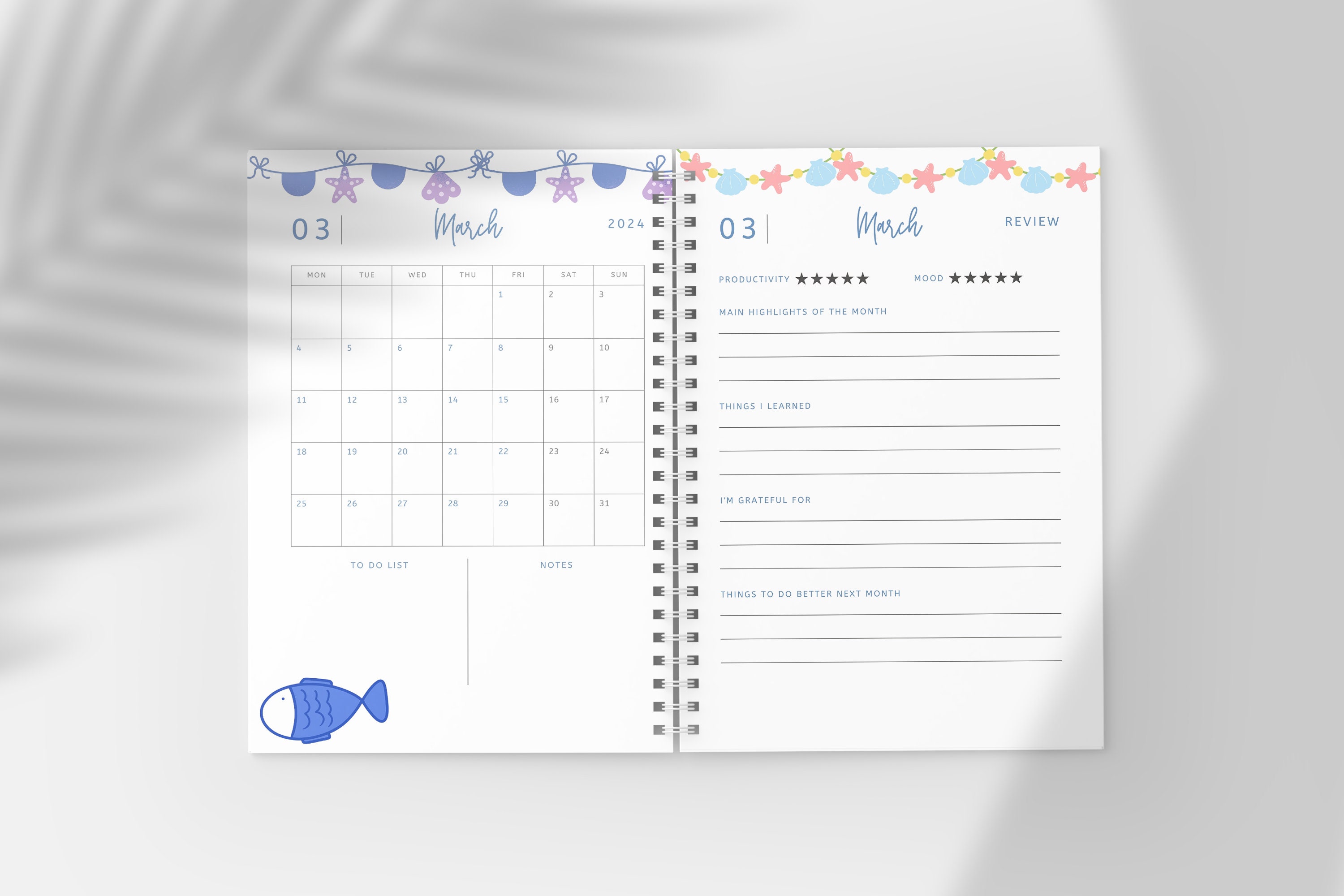 Ocean Theme Girl Planner 2024 Sea Kid Planner Calendar Monthly Weekly ...