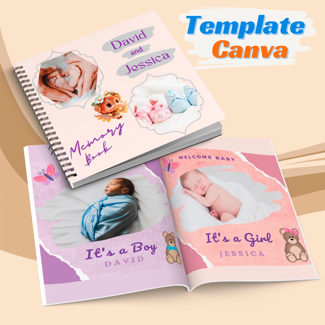 Girl Boy Twins Baby Diary Template Photo Album Baby Memory Book Custom ...