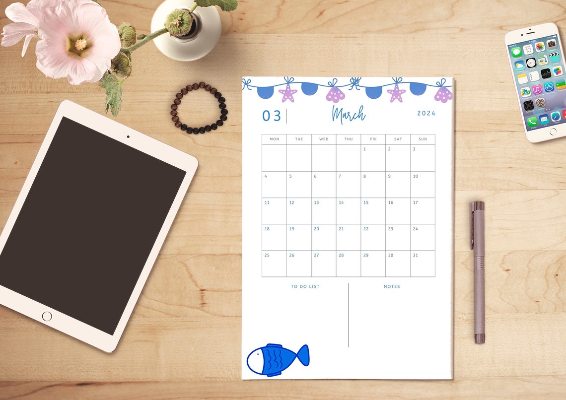 Ocean Theme Girl Planner 2024 Sea Kid Planner Calendar Monthly Weekly ...