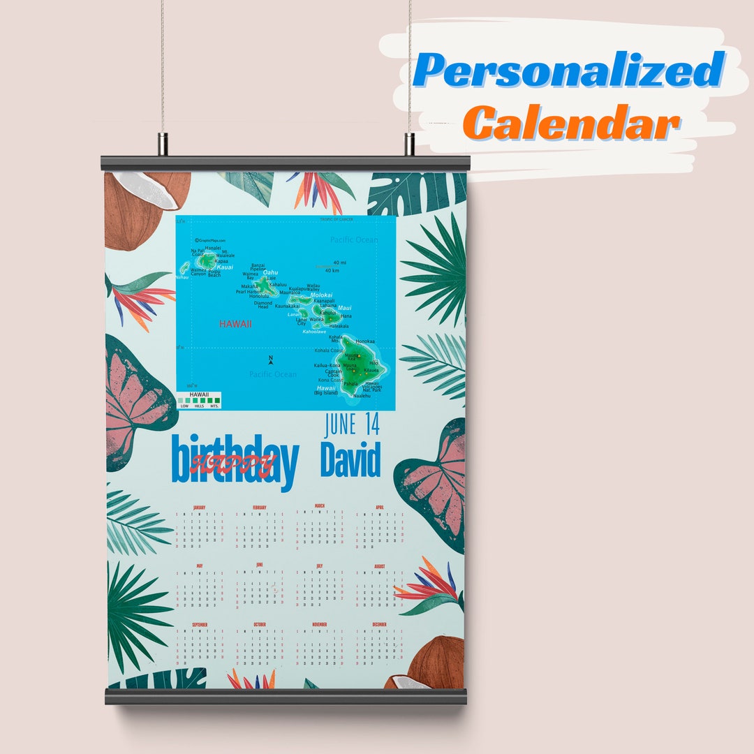 Personalized Hawaii Map Wall Calendar 2024 Monthly and Weekly Calendar ...