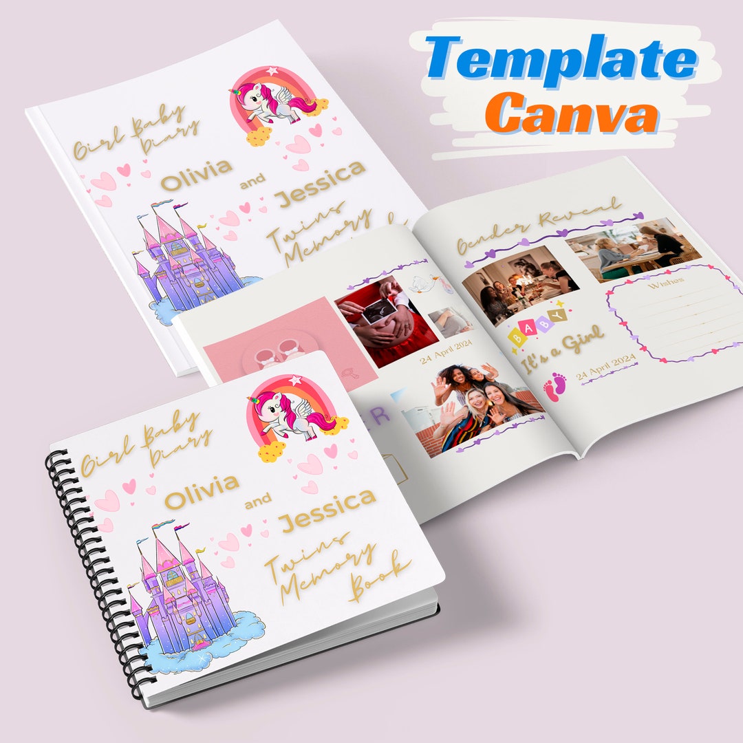 Girl Twins Baby Diary Template Photo Album Baby Memory Book for Little ...