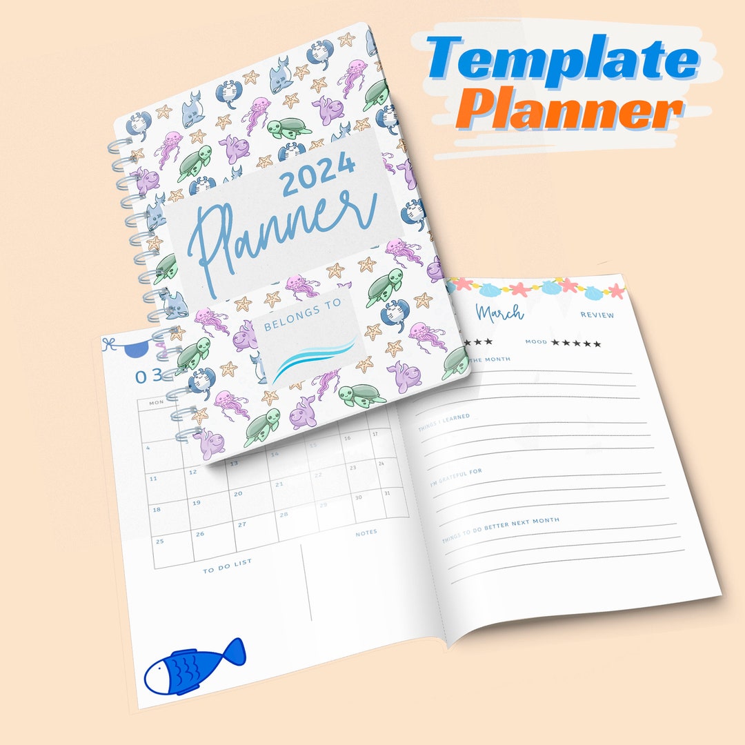 Ocean Theme Girl Planner 2024 Sea Kid Planner Calendar Monthly Weekly ...