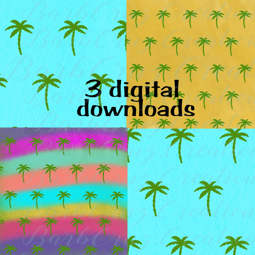 Tropical, Watercolor, Palm Trees, Background, Clip Art, PNG, Instant ...