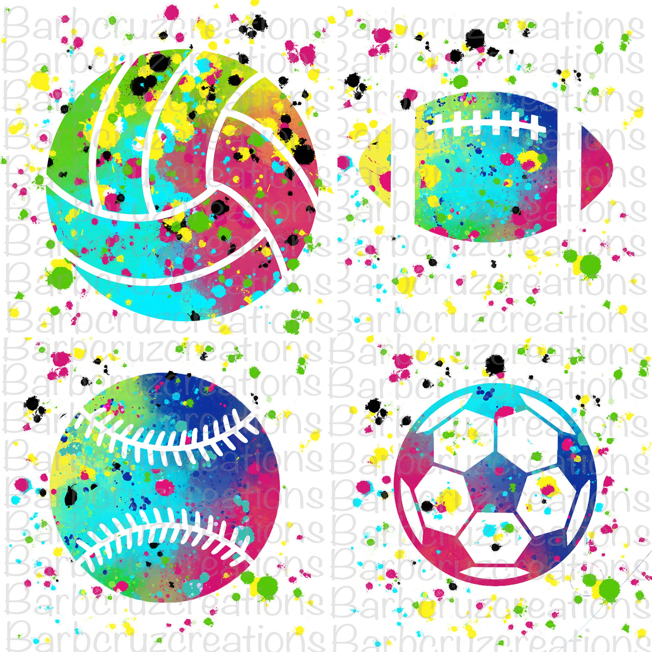 Splatter Paint, Sports balls, Volleyball, Soccer, Baseball, Softball ...