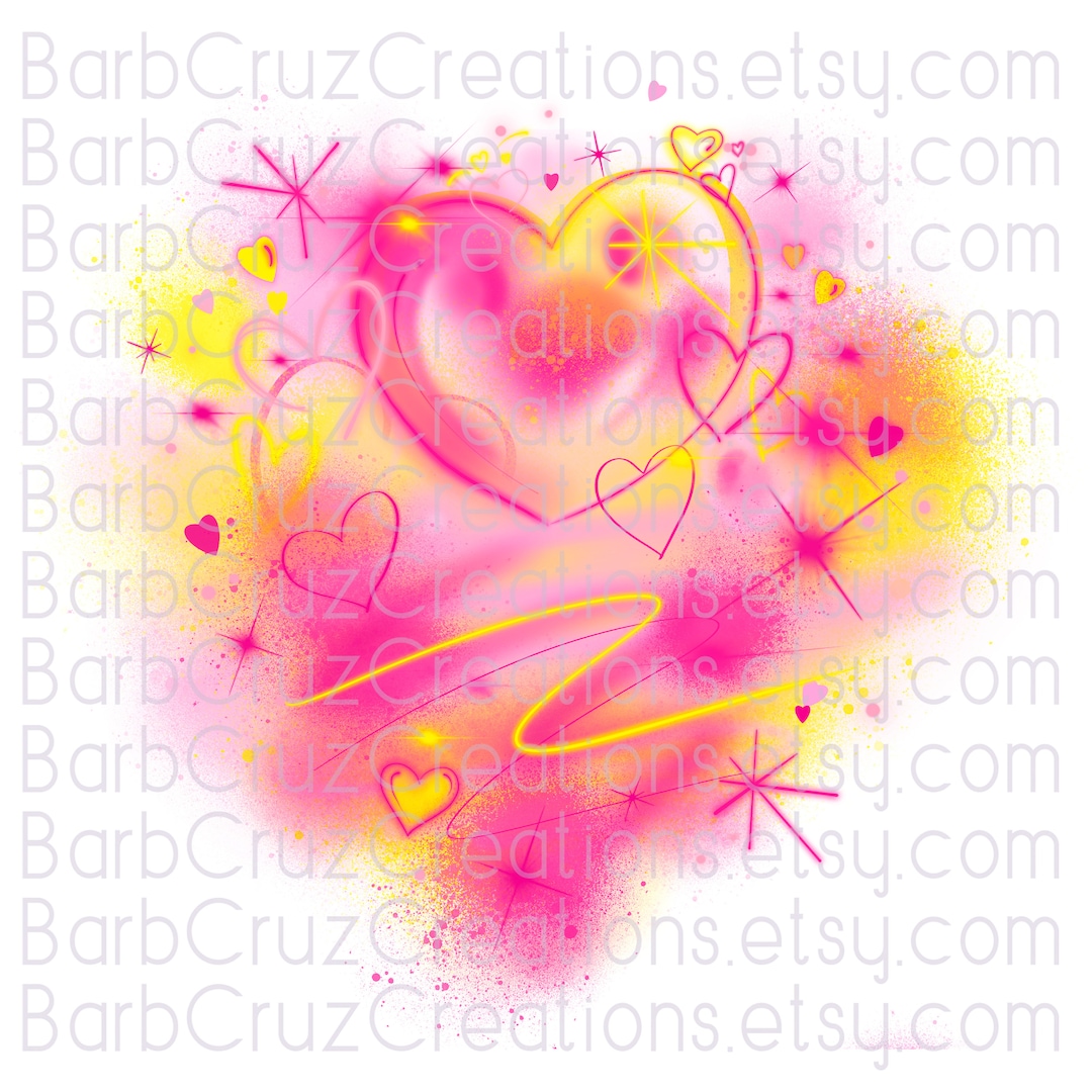 Airbrushed Pink & Yellow Hearts Sublimation Digital Image, Png ...