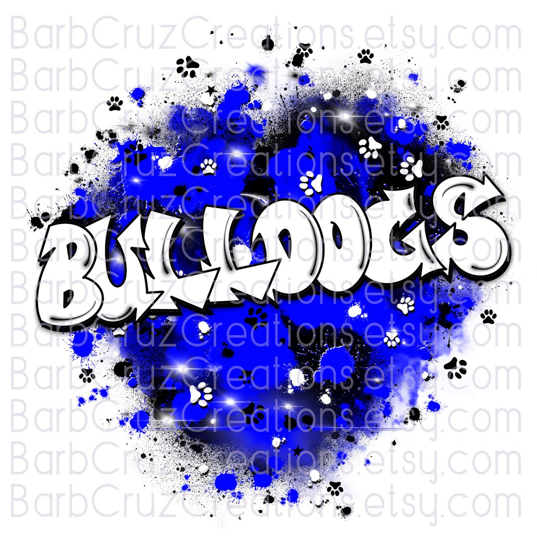 Bulldogs Blue, Black, & White Paw Print Star Burst, Cheer, Sports ...