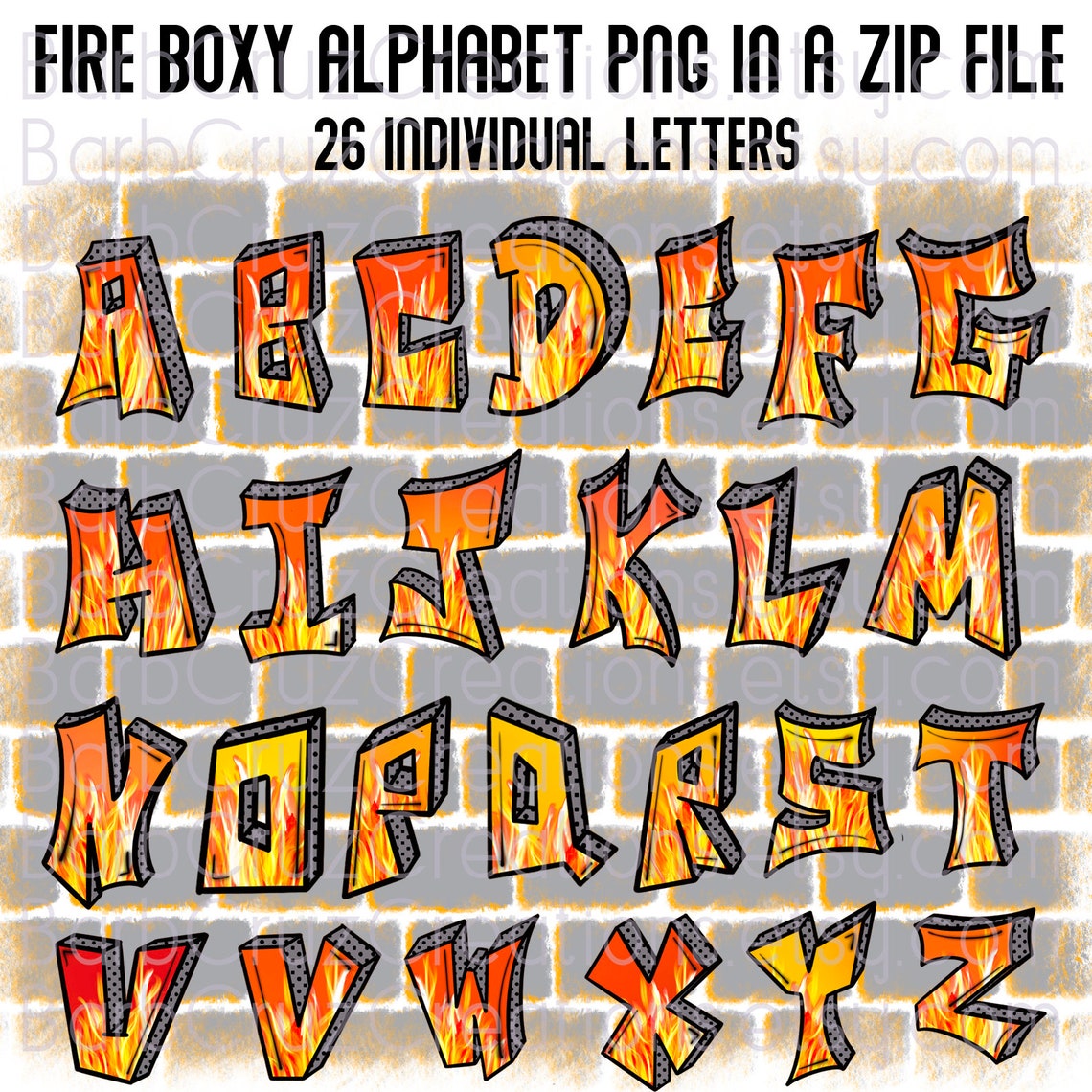 Graffiti Fire Boxy Fonts Blazing Letters Hot Flames - Etsy