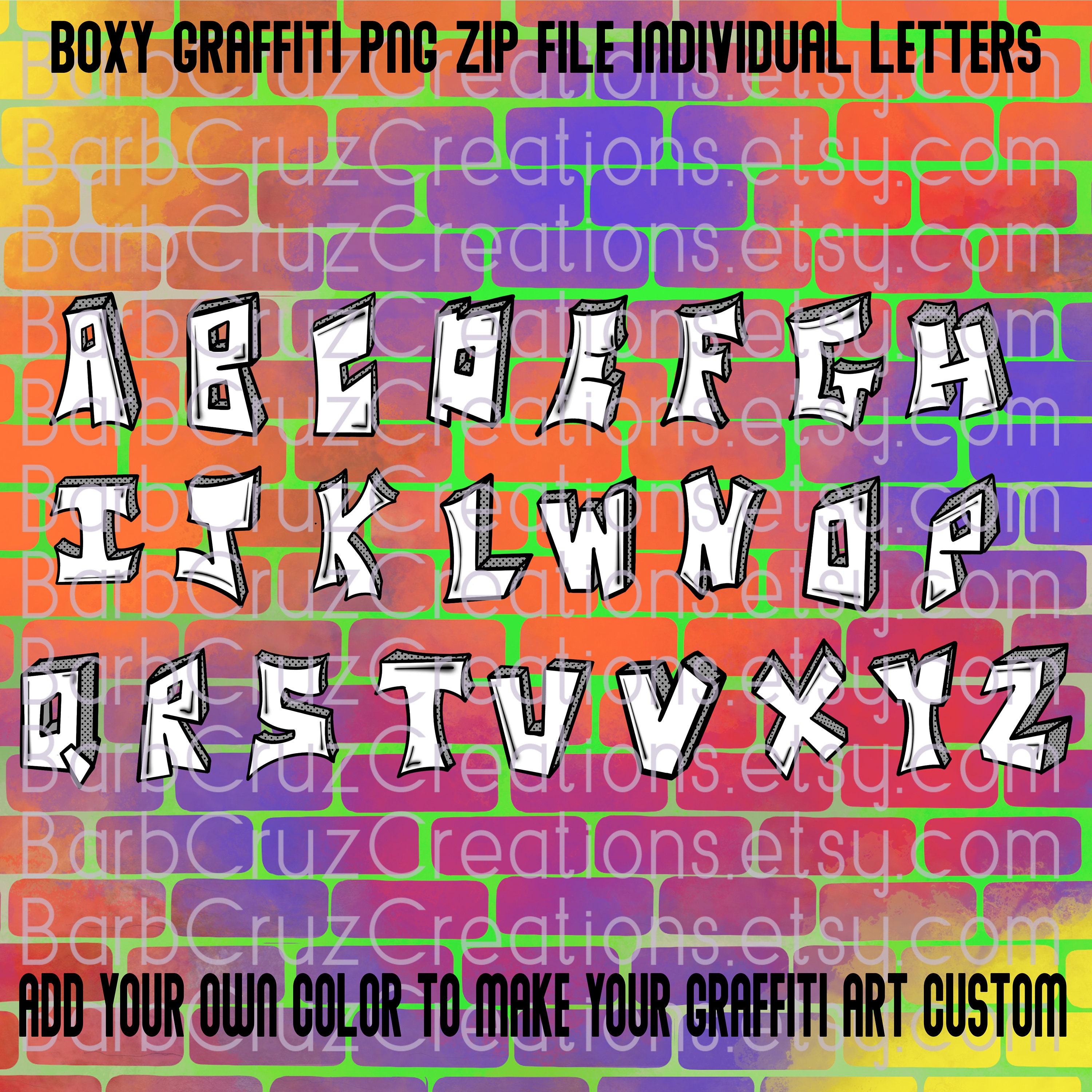 Graffiti Letters Boxy Alphabet Airbrush Fonts Sublimation - Etsy