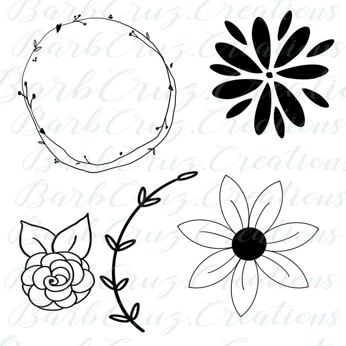 Doodle Flower bundle Pack Instant Download PNG Digital | Etsy