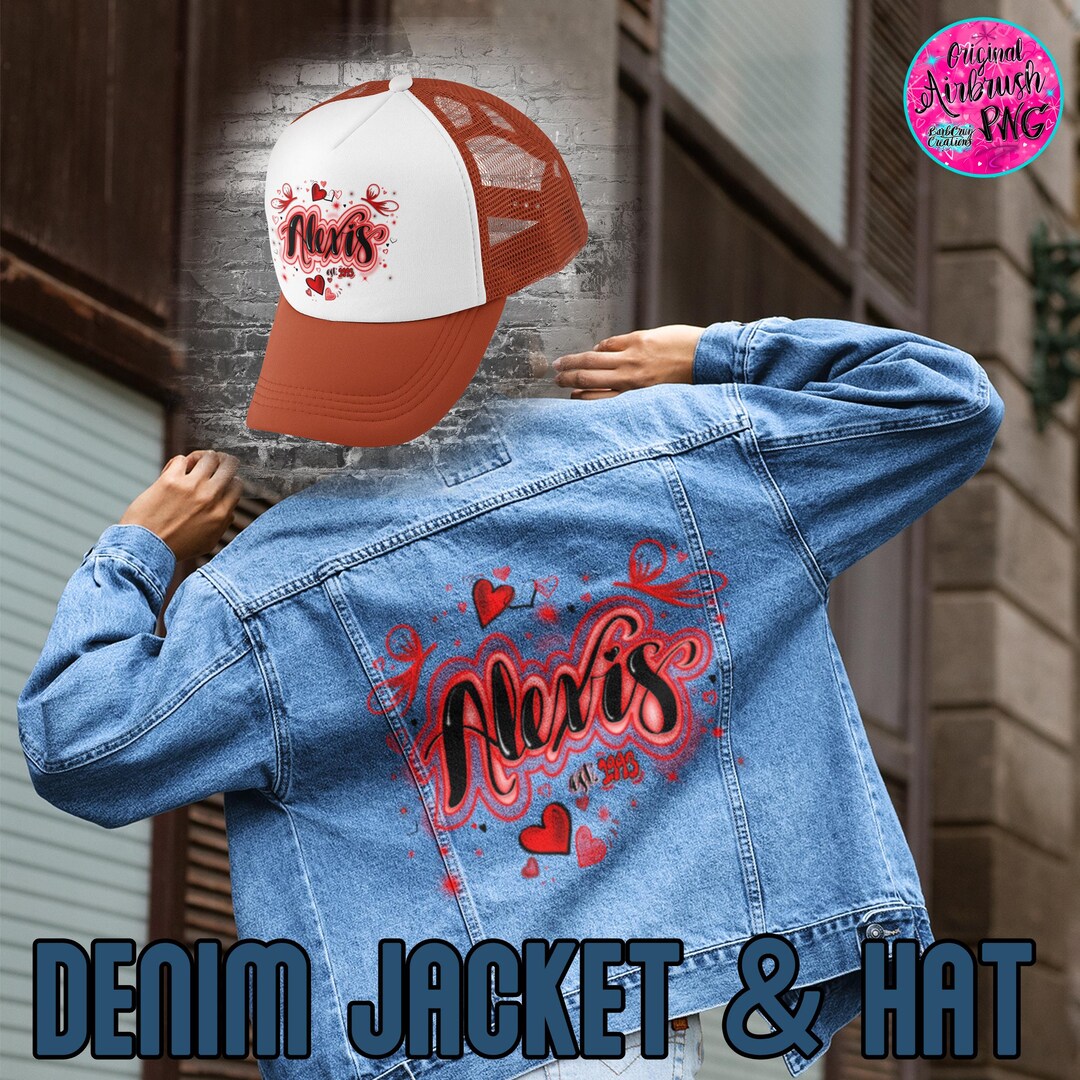 Graffiti Airbrush Denim Jacket, Adult Custom Trucker Hat, Cap, Retro ...