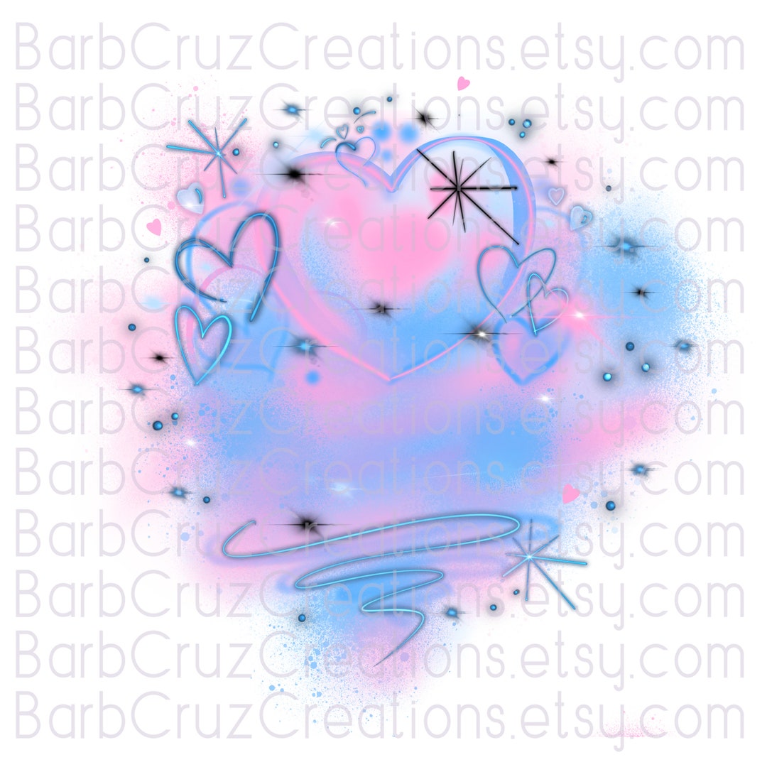 Airbrushed Blue Pink, Hearts, Sublimation Transfer, Digital Download ...