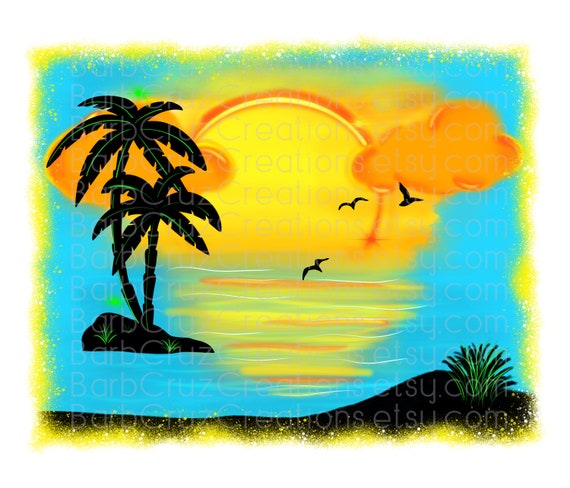 Airbrush Sunset Tropical Sun Watercolor Png Png Digital | Etsy