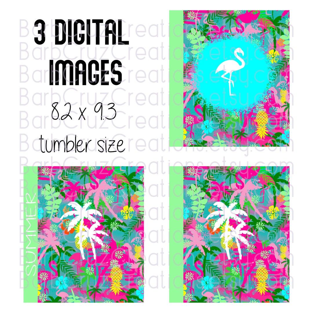 Pink Flamingos, Tropical, Palm Trees, Airbrush, Beach, Ocean ...