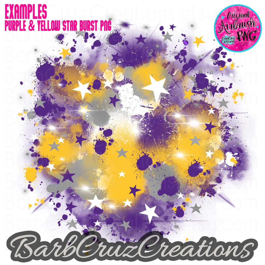 Airbrush Png, Star Burst, Purple, Silver, White, Yellow, Digital ...