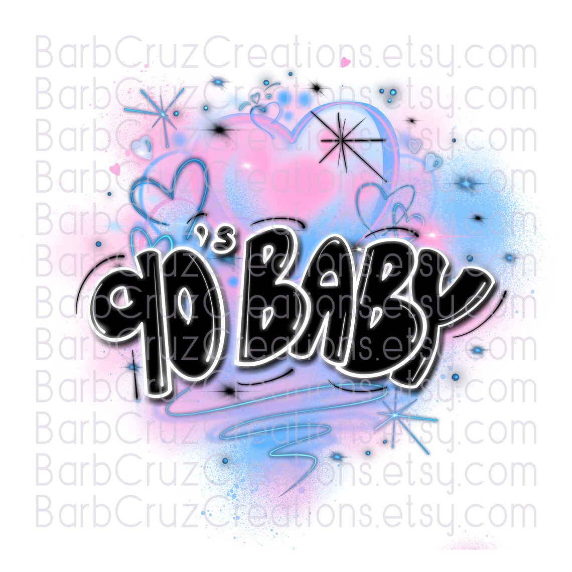 Airbrush Png, Retro 90's Baby Girl, Baby, Girl, Blue Hearts ...