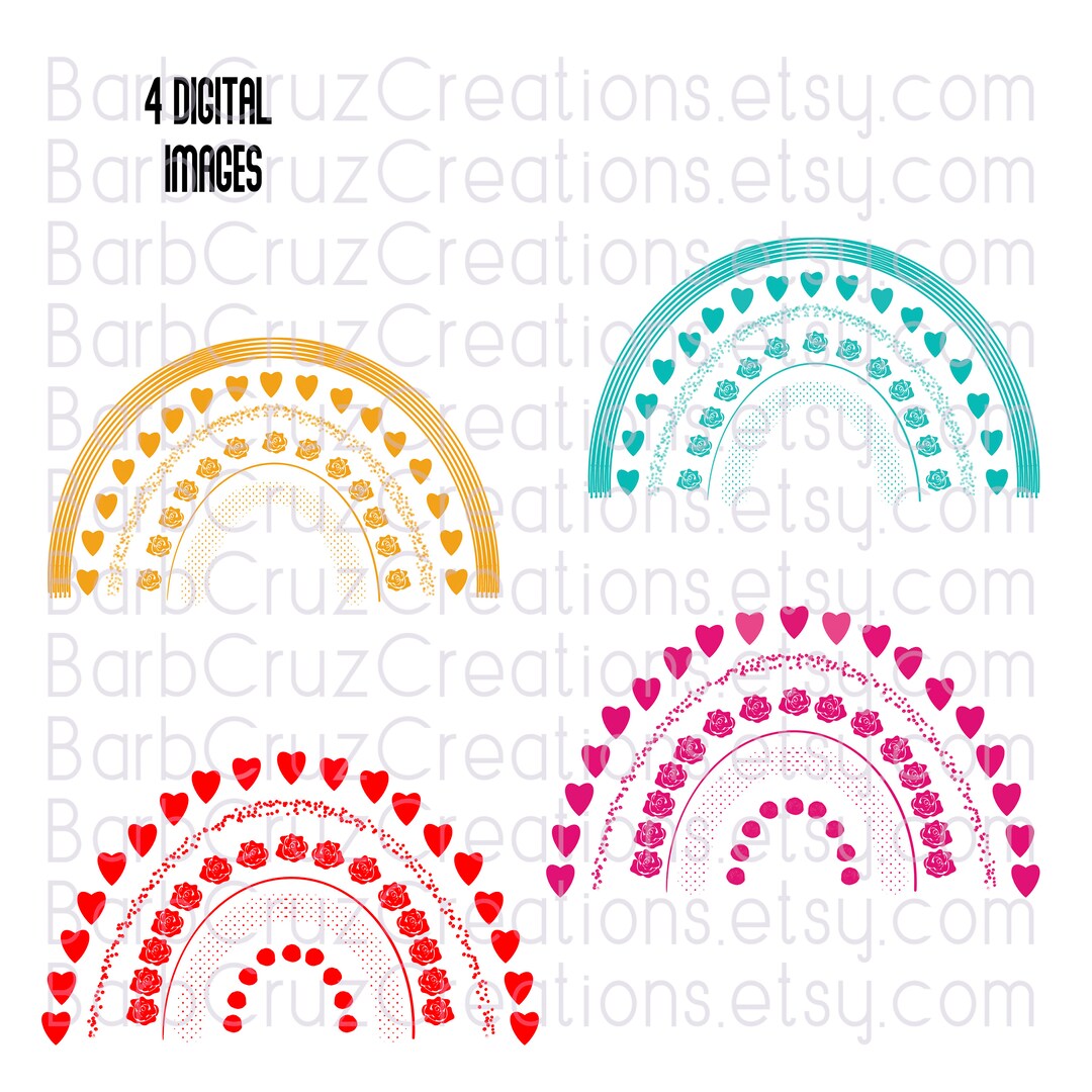 Pink Heart Rainbow, Yellow Heart Rainbow, Blue Heart Rainbow, Digital ...