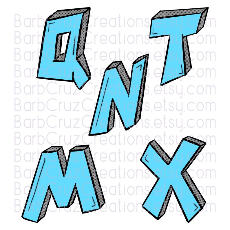 Graffiti Letters Graffiti Boxy Letters Blue Alphabet | Etsy