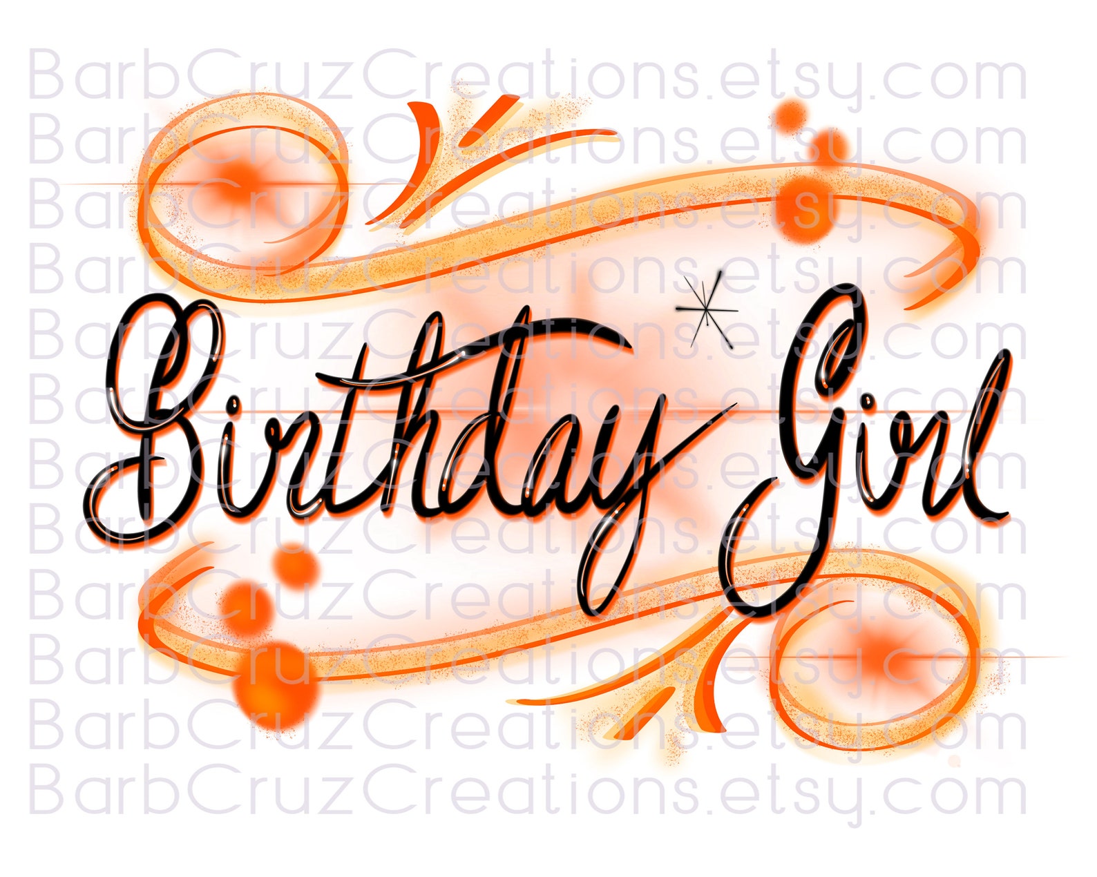 Airbrush Orange Black Birthday Girl Birthday Png - Etsy