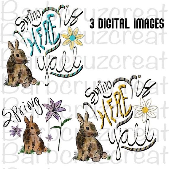 Easter Spring Bunny Rabbit Lily Flowers Watercolor Png - Etsy