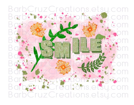 Smile Flowers Inspirational Quotes Watercolor Blush Pink | Etsy