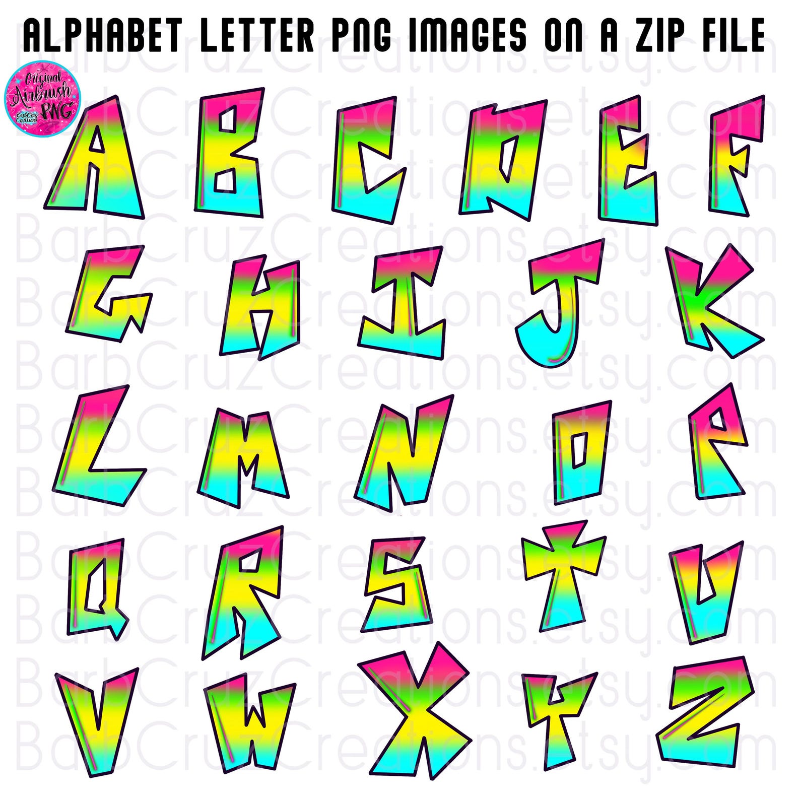 Airbrush Graffiti Font Letters, 90s, Hip Hop, Y2K Style, Cursive ...
