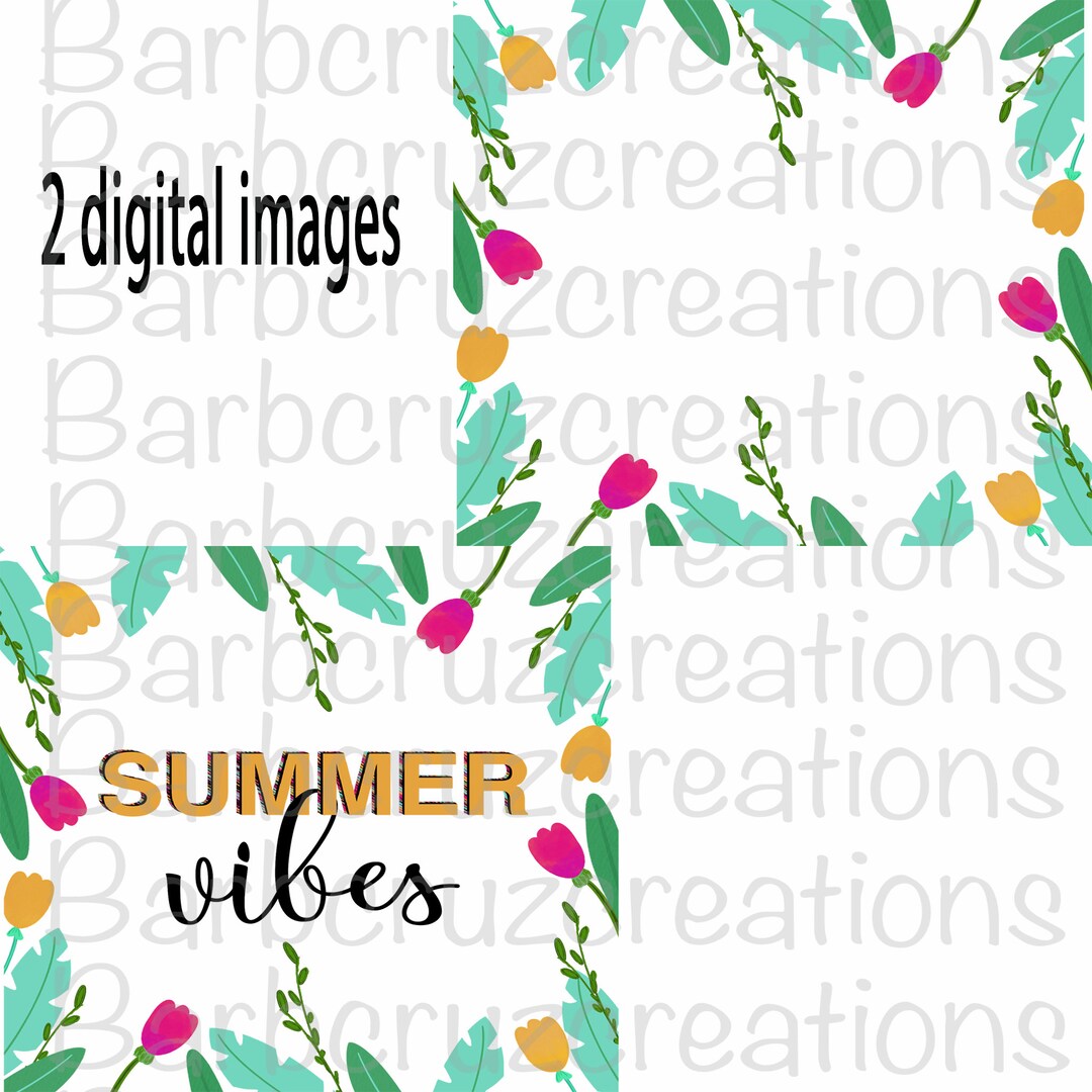 Summer Vibes Frame, Set of 2 Digital Images, Clip Art, Png, Floral ...